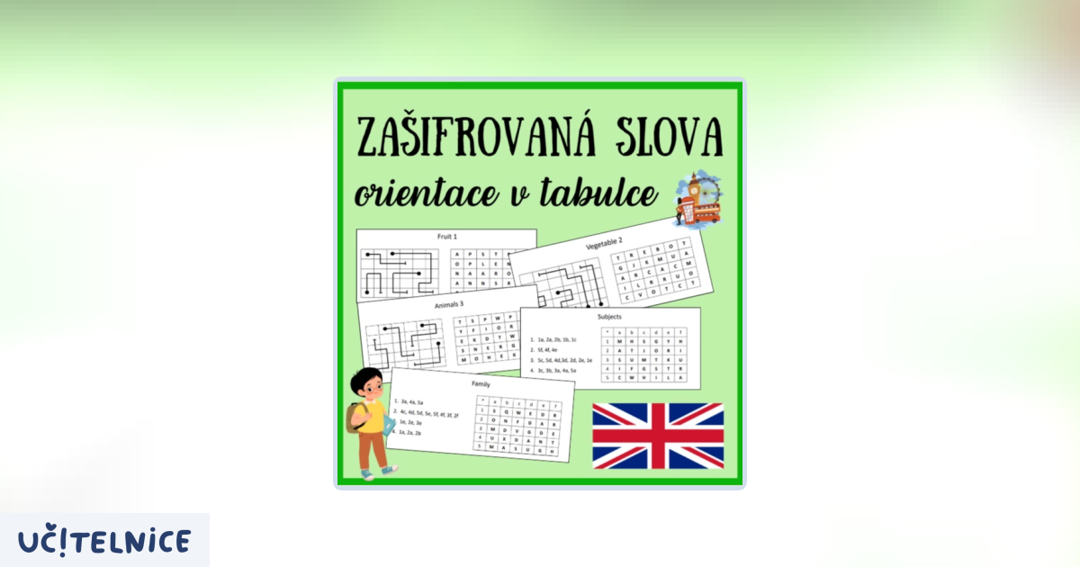 Zašifrovaná slova, orientace v tabulce anglicky | Učitelnice