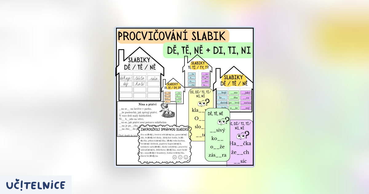PROCVIČOVÁNÍ SLABIK - DĚ, TĚ, NĚ, DI, TI, NI | Učitelnice