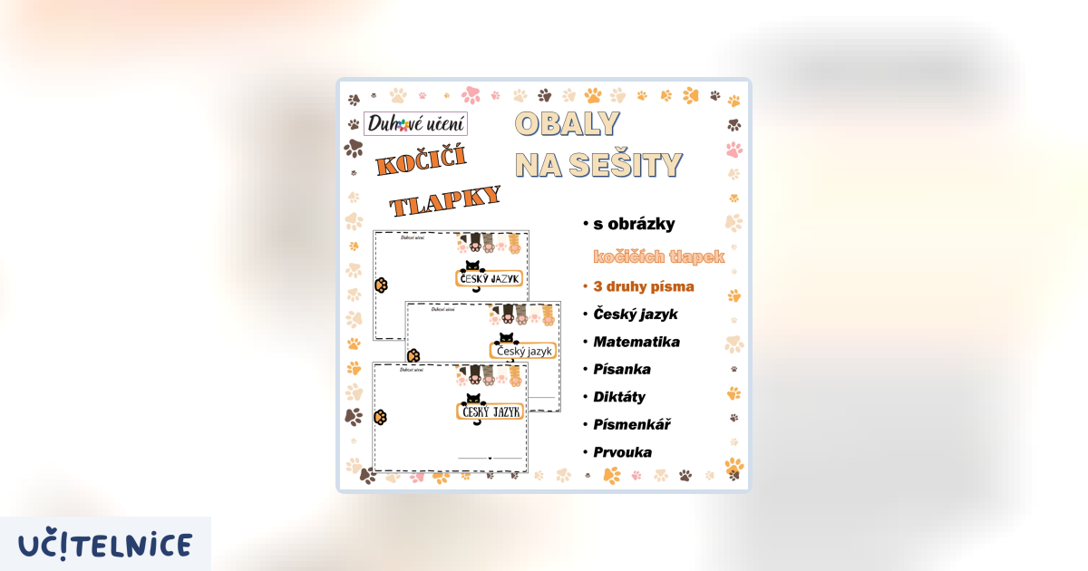 Obaly na sešity s motivy kočičích tlapek | Učitelnice
