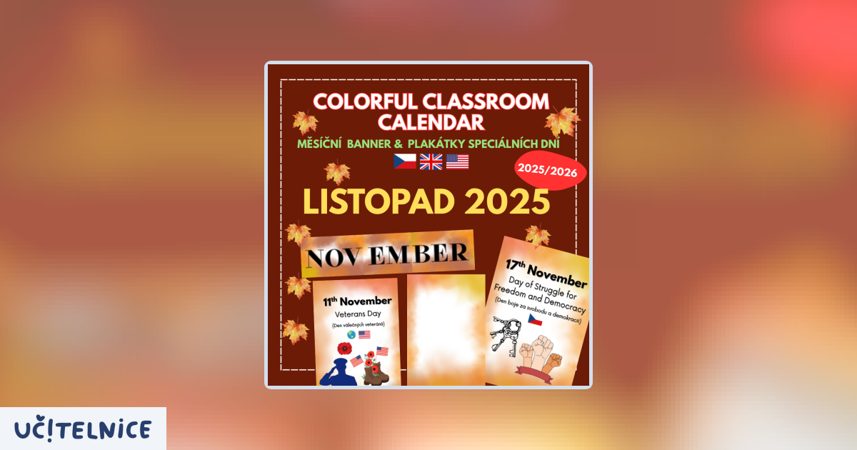 Colorful Classroom Calendar 2025/26 - November | Učitelnice