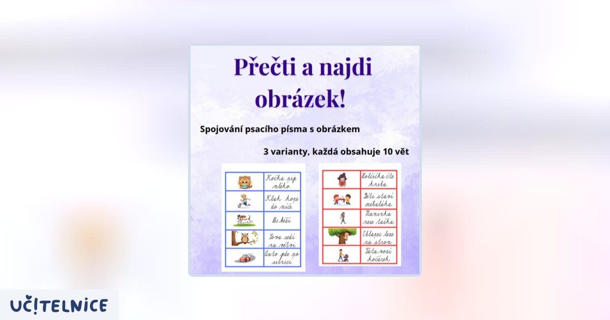 Přečti a najdi obrázek | Učitelnice