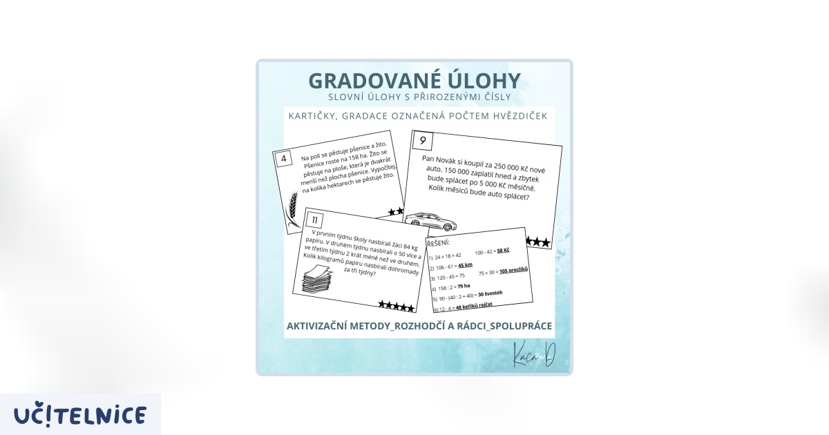 Gradované úlohy - slovní úlohy - přirozená čísla | Učitelnice