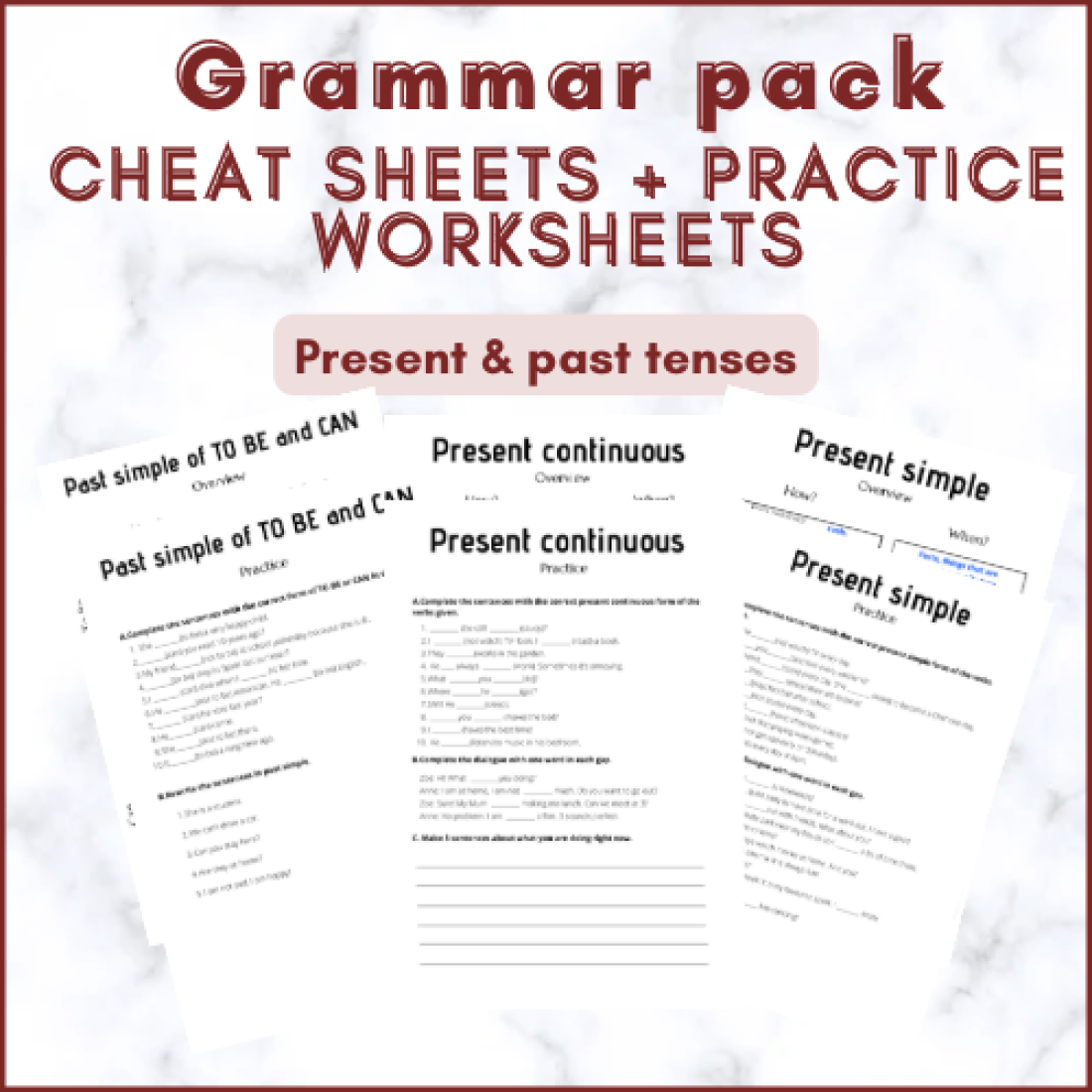 Grammar pack | Present & Past tenses | Worksheets and Cheat sheets ...