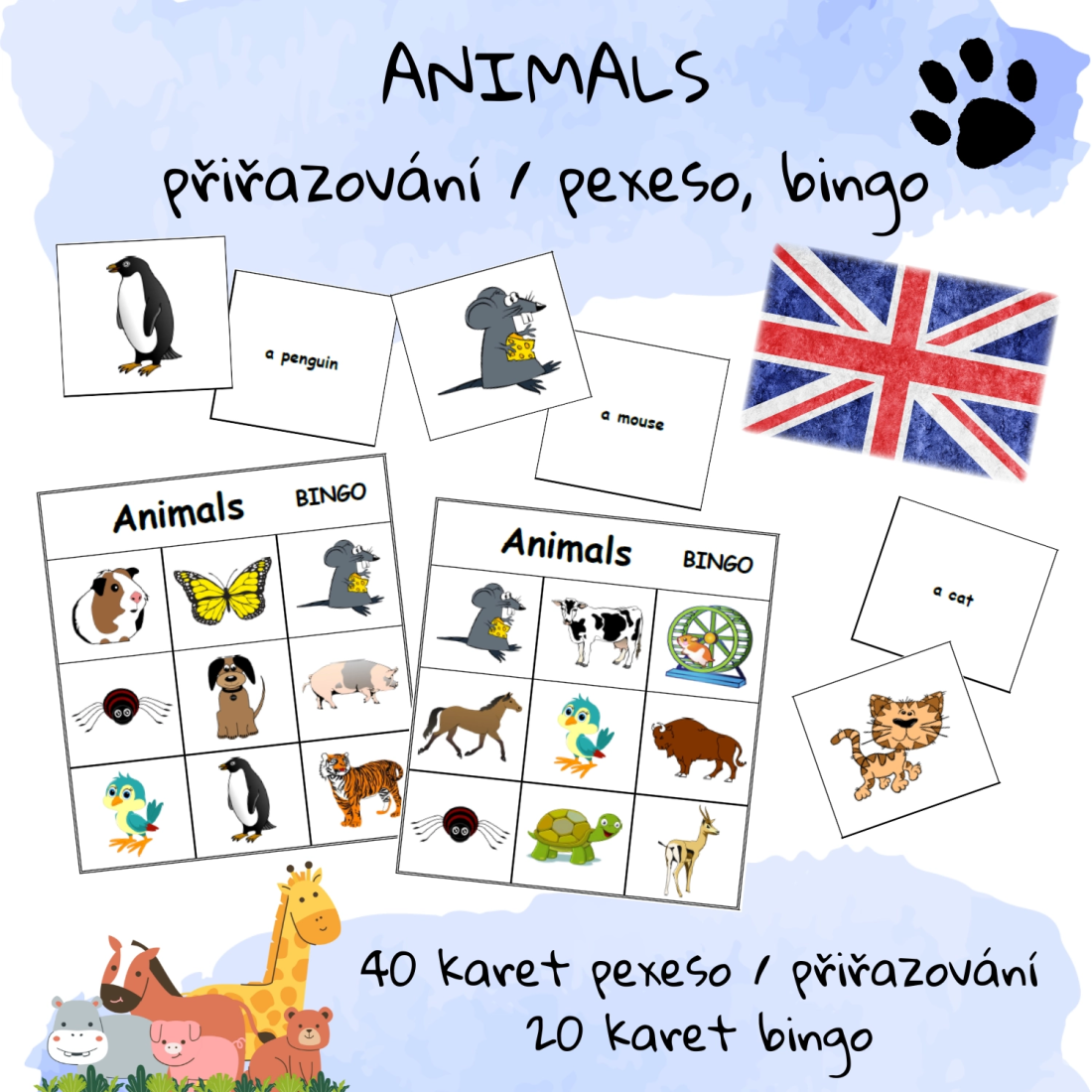 Animals - přiřazování / pexeso, bingo | Učitelnice