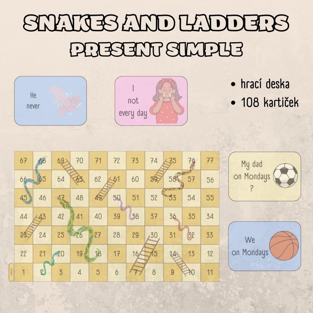 Snakes and ladders - present simple, boardgame | Učitelnice