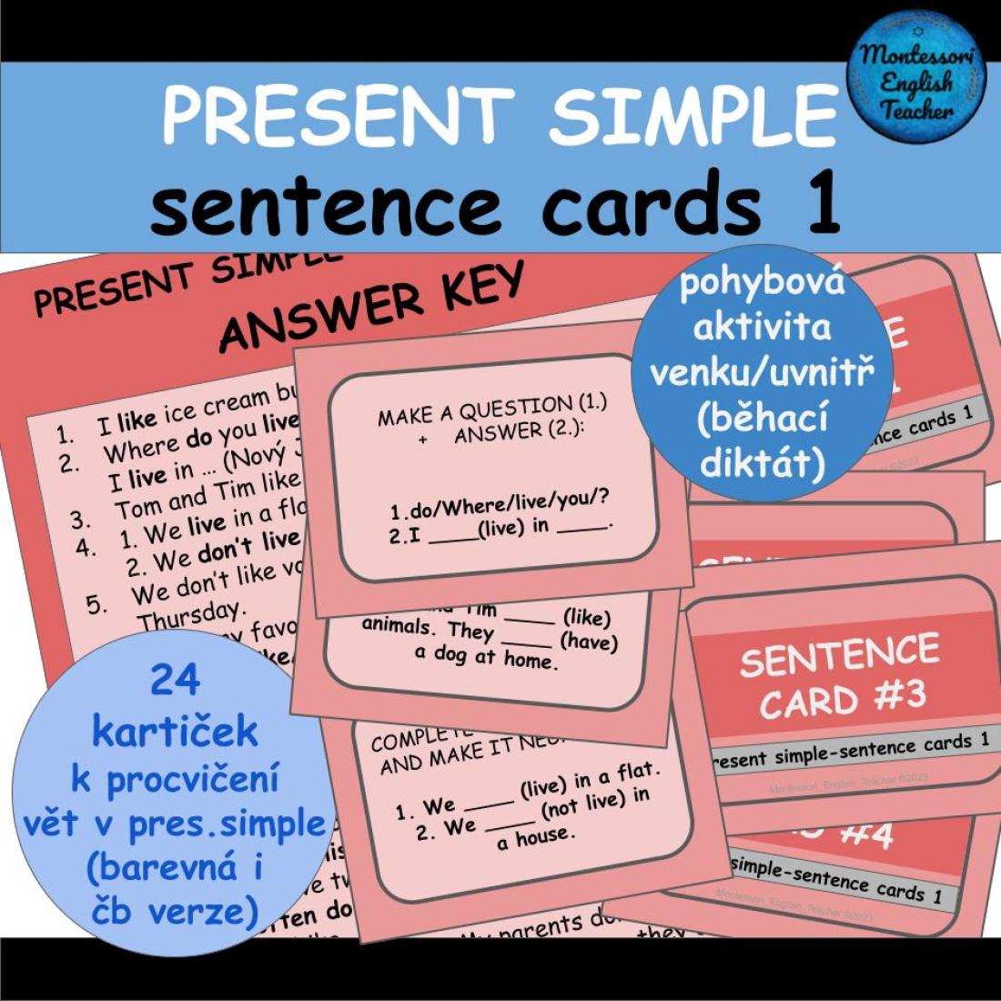 Present simple - sentence cards 1 = I, you, we, they | Učitelnice