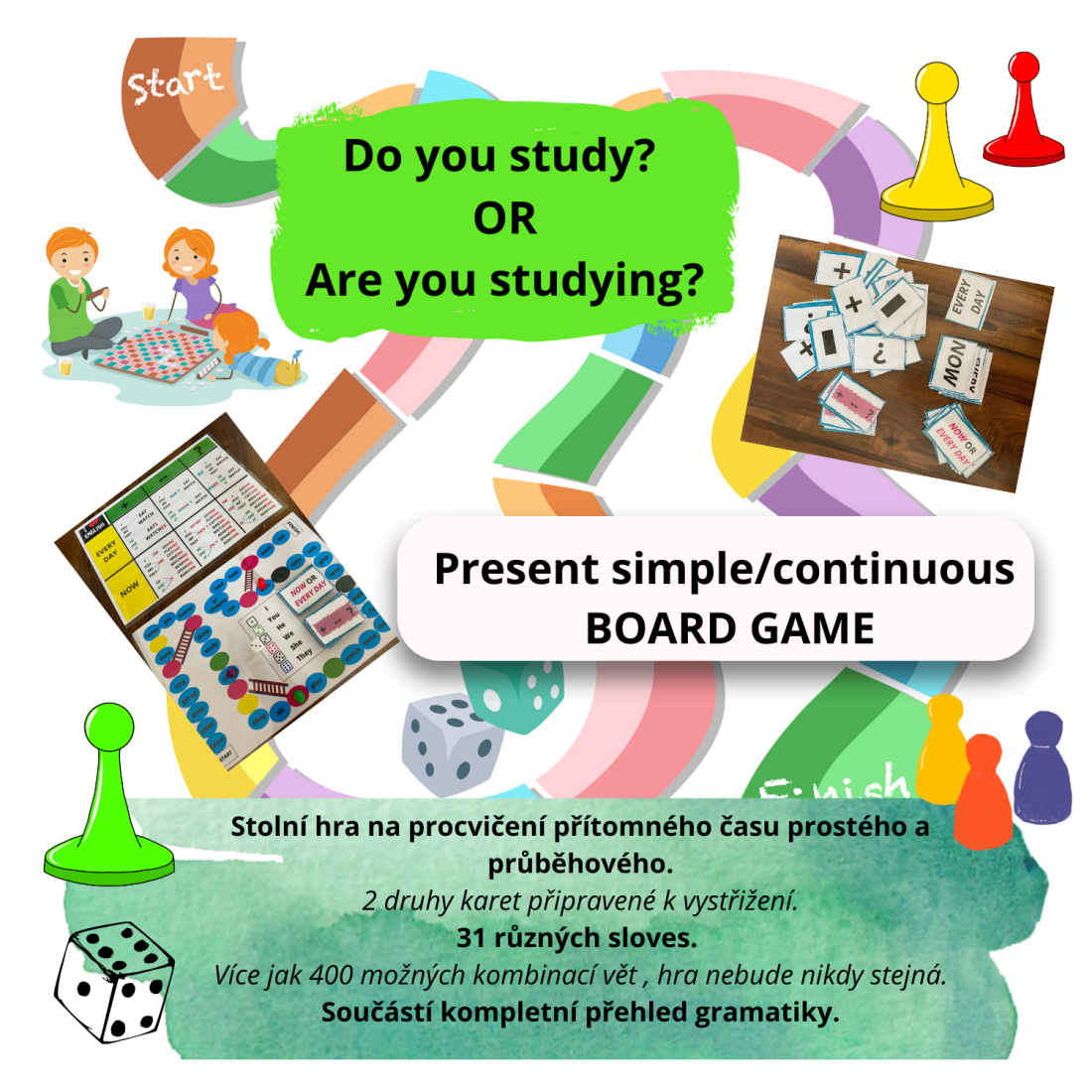 Present simple/continuous board game | Učitelnice