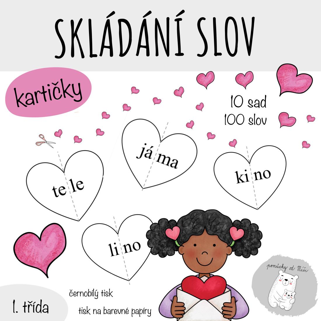 Skládání slov - srdíčka | Učitelnice