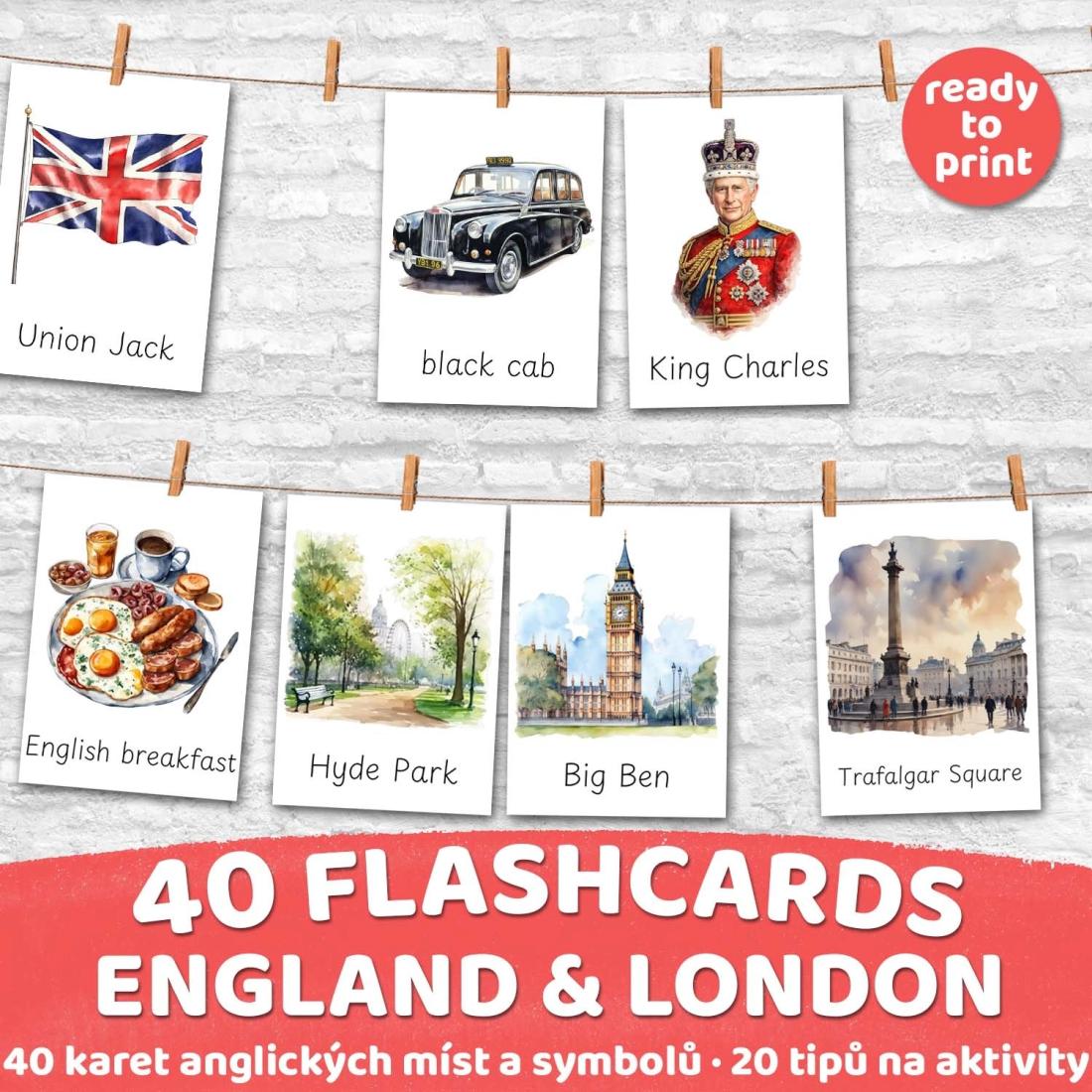 FLASHCARDS ENGLAND & LONDON | Karty a 20 aktivit do výuky | Učitelnice