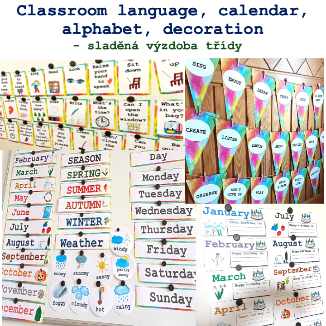 Classroom language, calendar, alphabet, decoration | Učitelnice