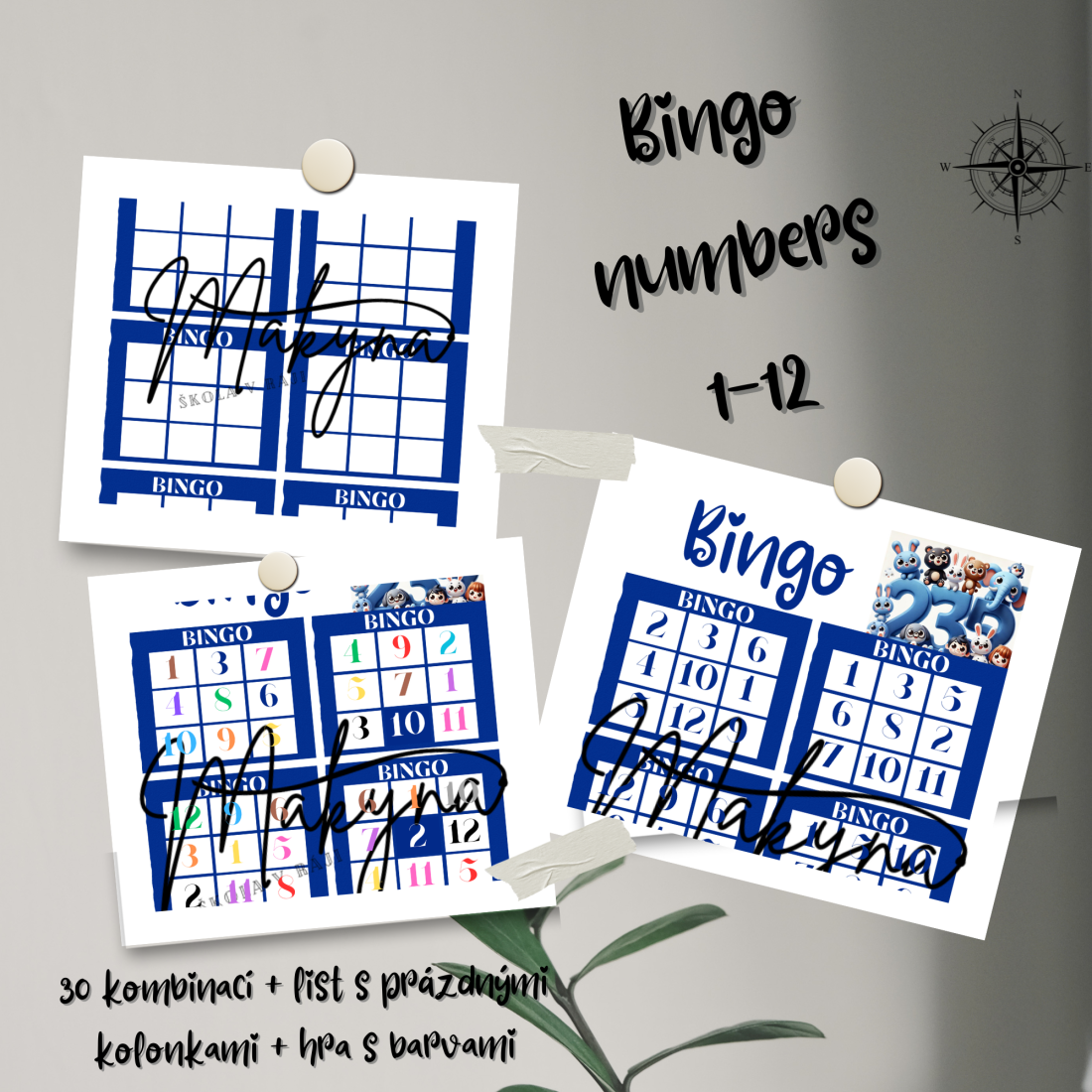 Bingo numbers 1-12 | Učitelnice
