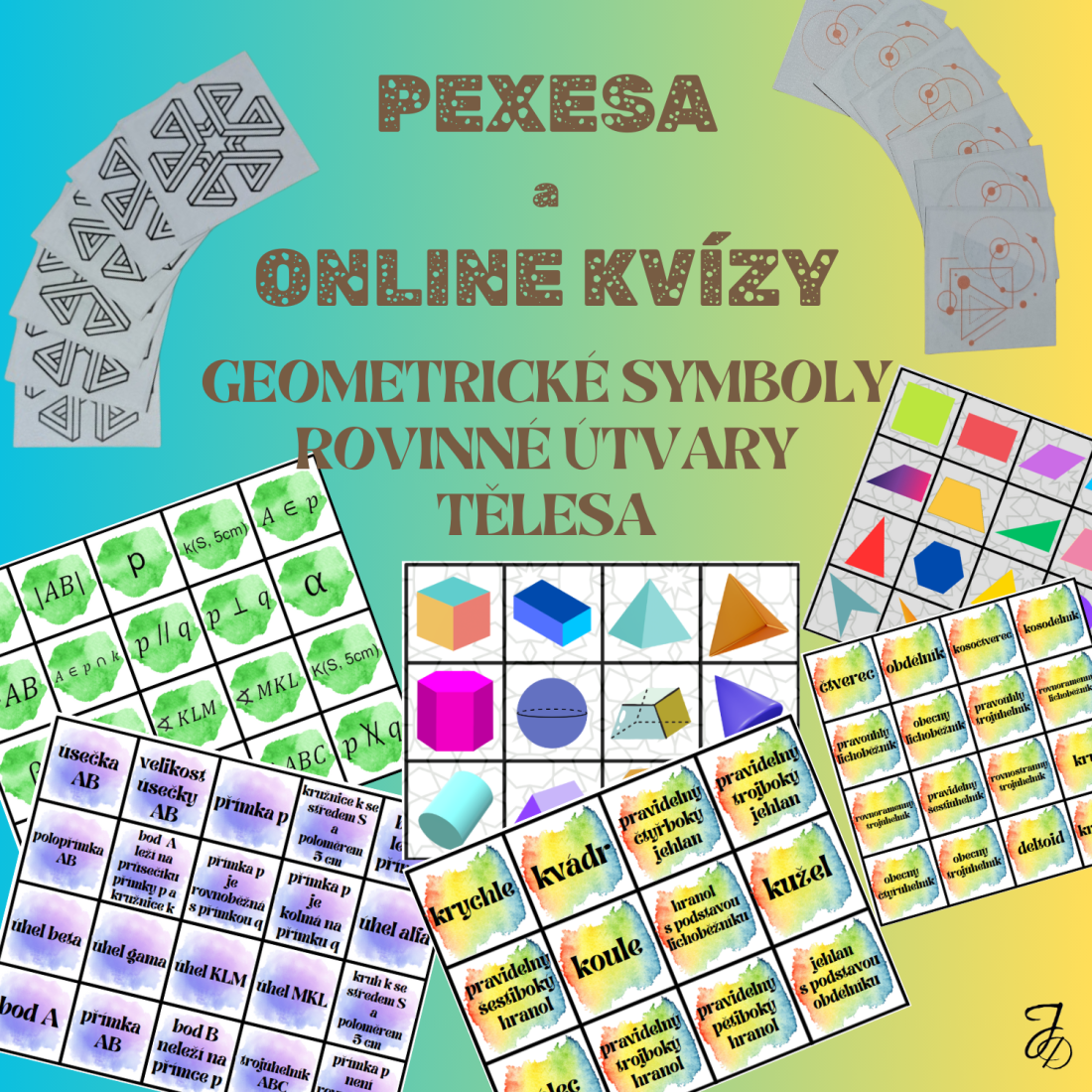 Pexeso - geometrické symboly, rovinné útvary a tělesa | Učitelnice