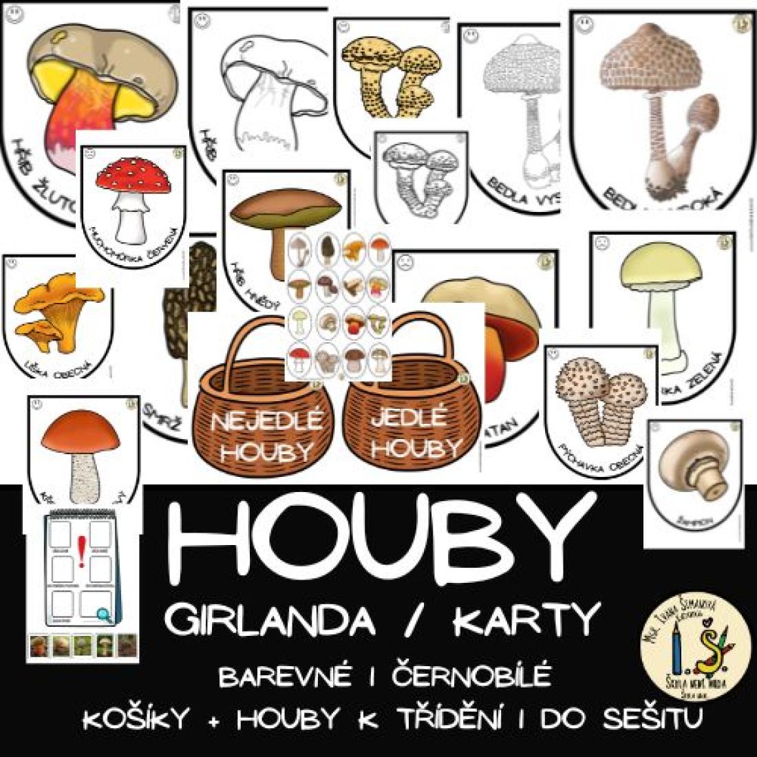 HOUBY - KARTY, GIRLANDA, KOŠÍKY + obrázky k třídění | Učitelnice