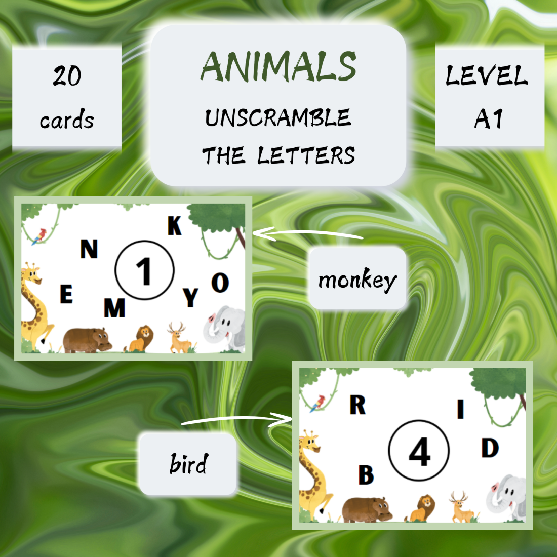 Animals - unscramble the letters | Učitelnice
