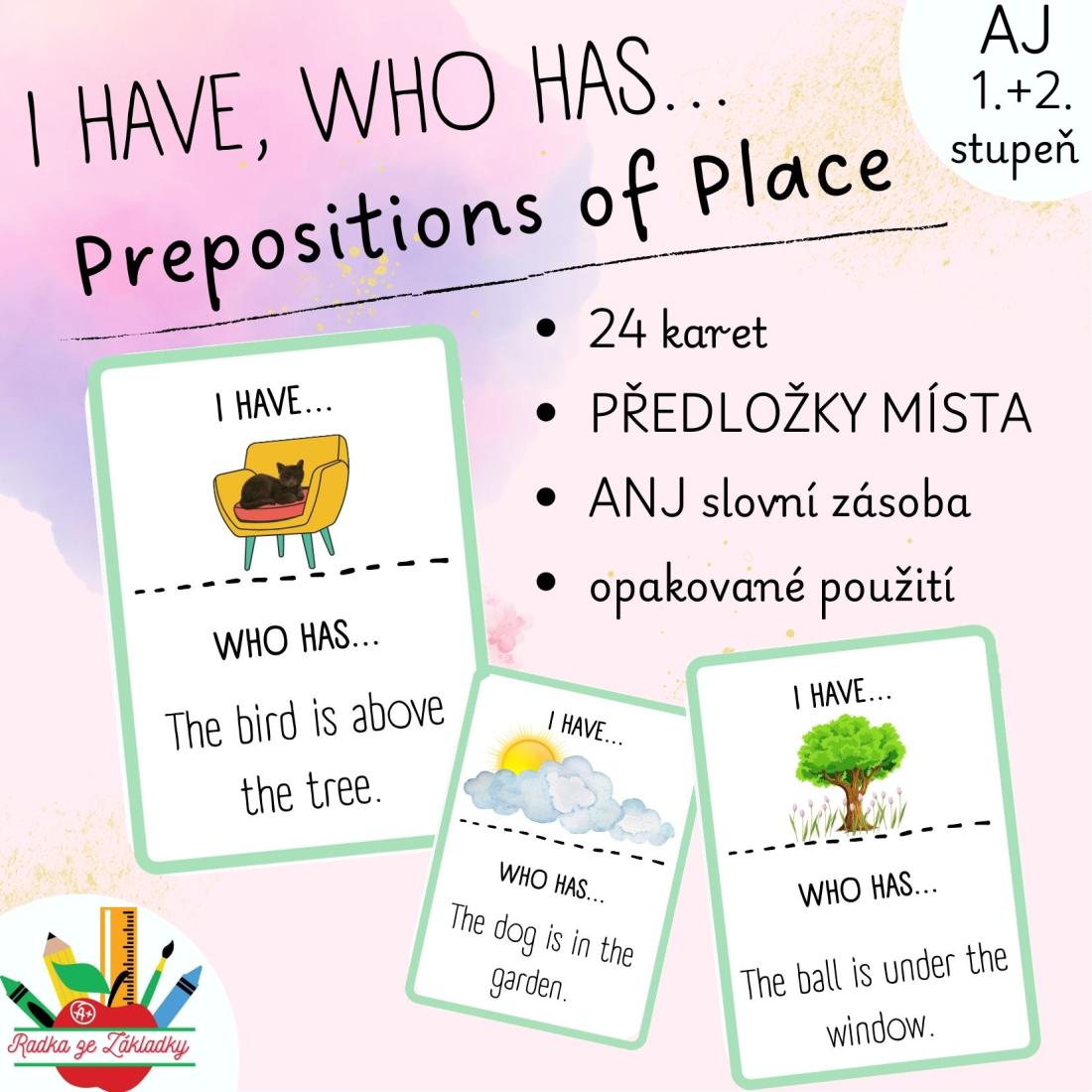 I HAVE, WHO HAS... Prepositions of Place (Předložky místa) | Učitelnice