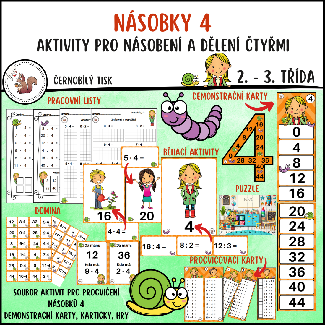 Násobky 4 - malá násobilka | Učitelnice