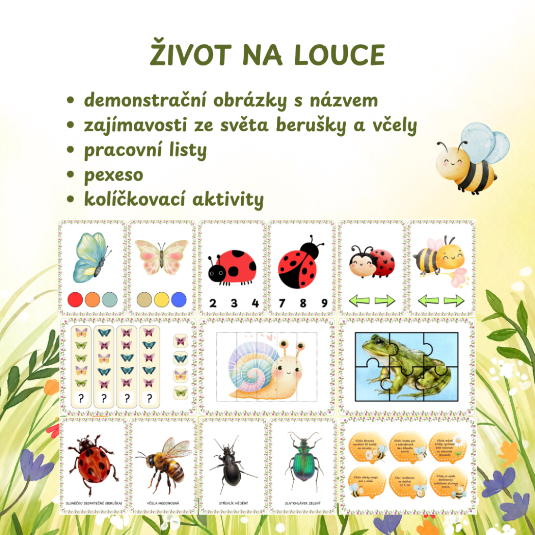 Život na louce - obrázky, pracovní listy, pexeso, kolíčkování | Učitelnice