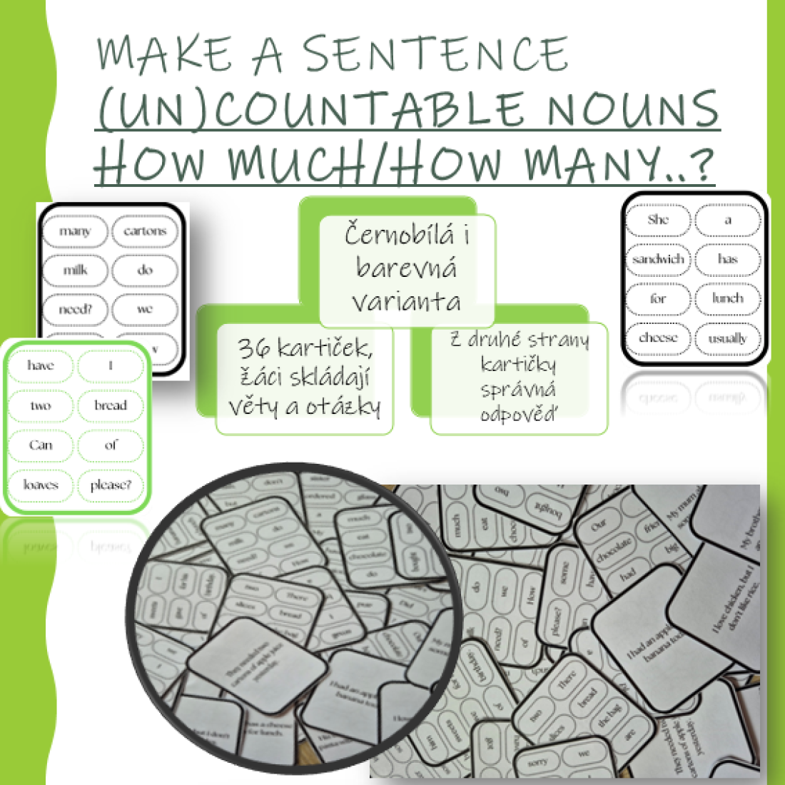 Make a sentence - (un)countable nouns, How much/How many..? | Učitelnice