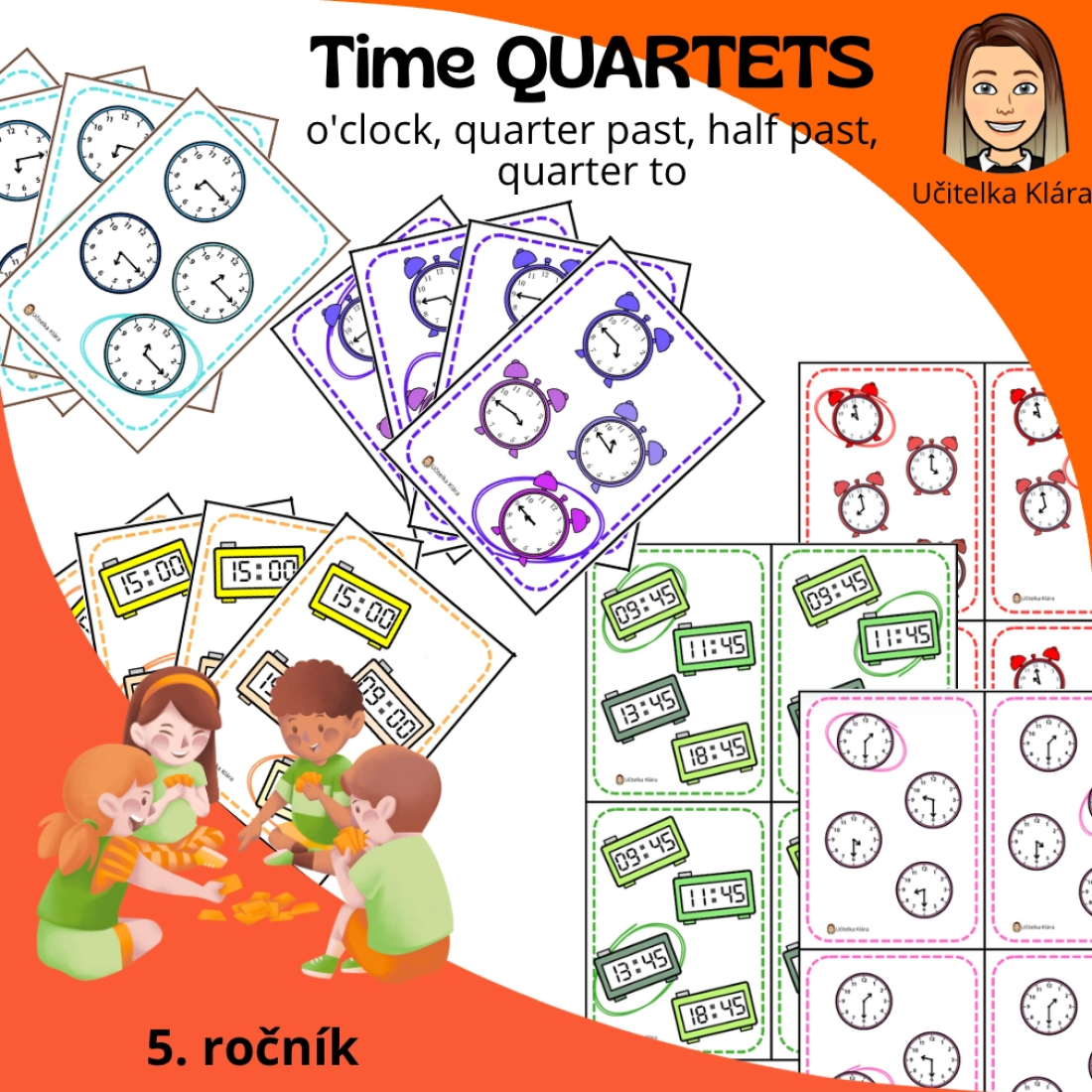 Vocabulary quartets - time (o'clock, quarter past, half past, quarter ...