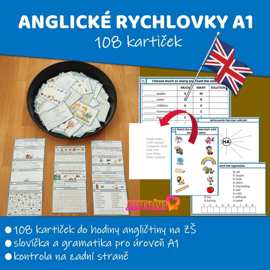 Anglické rychlovky A1 kartičky | Učitelnice