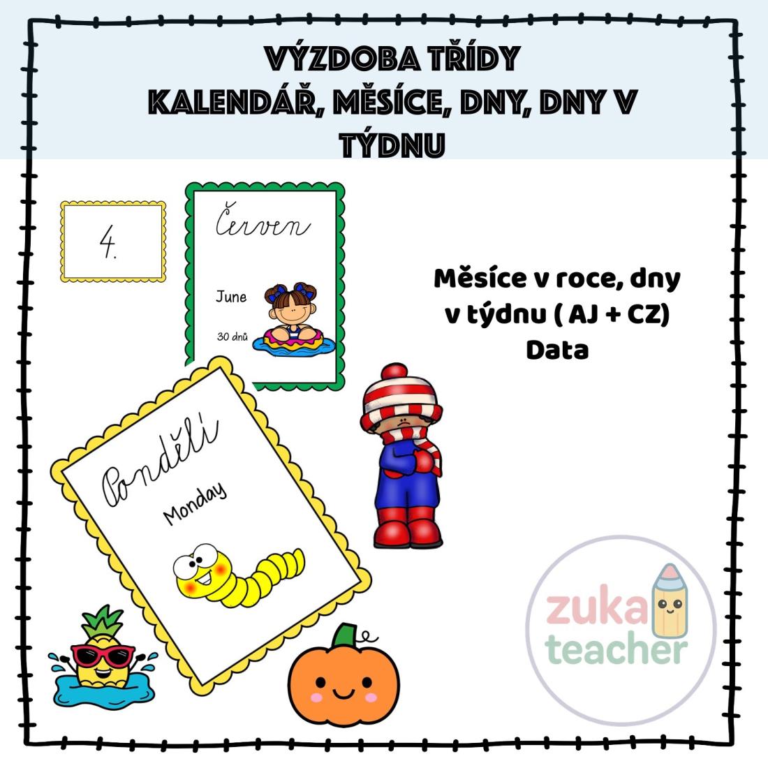 Kalendář - CZ / AJ dny v týdnu, měsíce v roce | Učitelnice