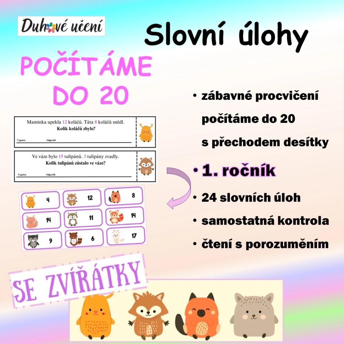 Slovní úlohy - počítáme do 20 se zvířátky | Učitelnice