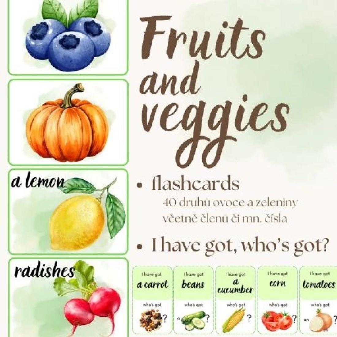 Fruits and veggies - flashcard set | Učitelnice