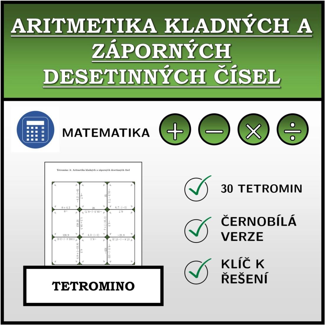 Tetromino - Aritmetika kladných a záporných desetinných čísel | Učitelnice