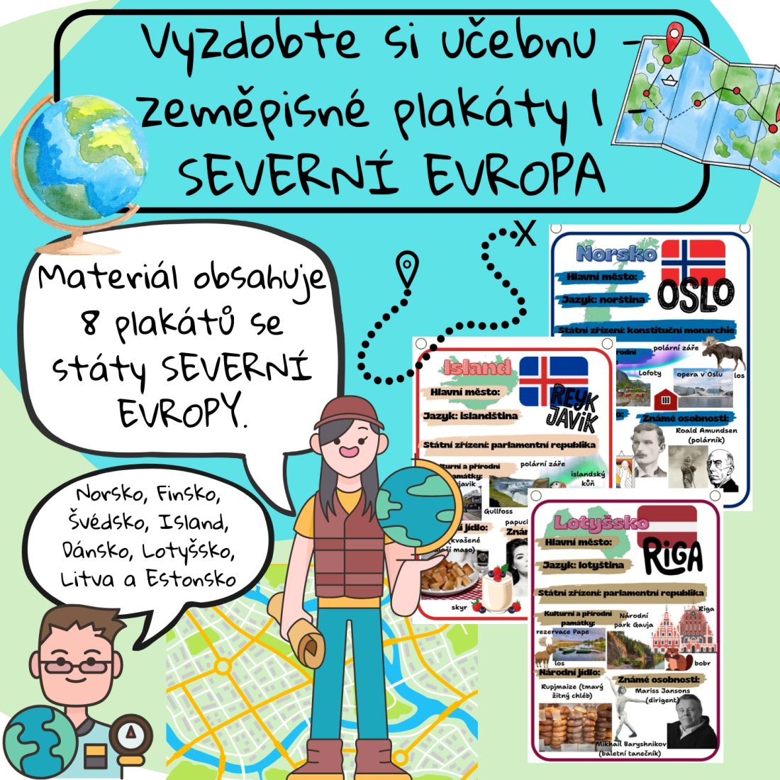 Zeměpisné plakáty 1 - SEVERNÍ EVROPA | Učitelnice