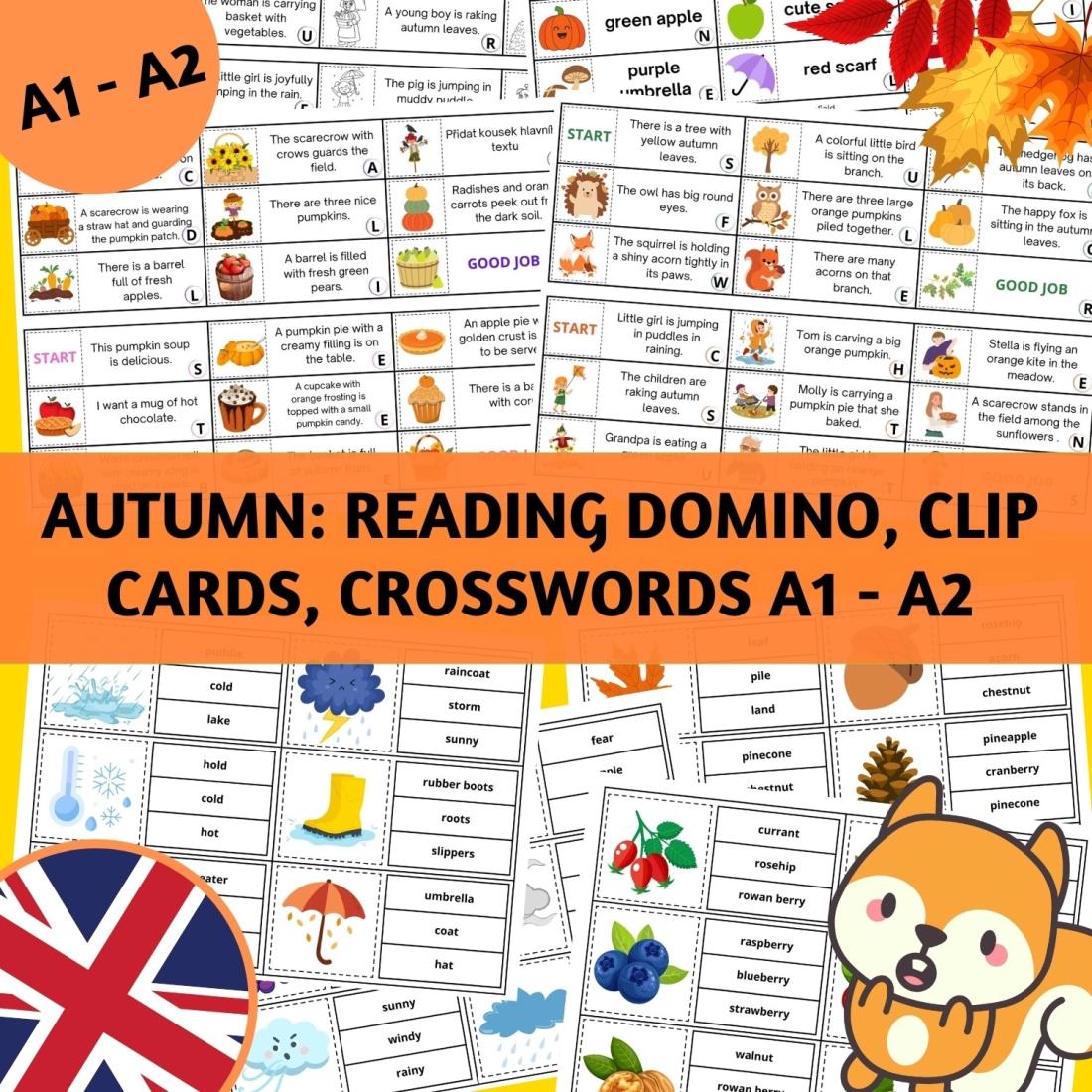 Autumn: Reading domino, clip cards, crosswords A1 - A2 | Učitelnice