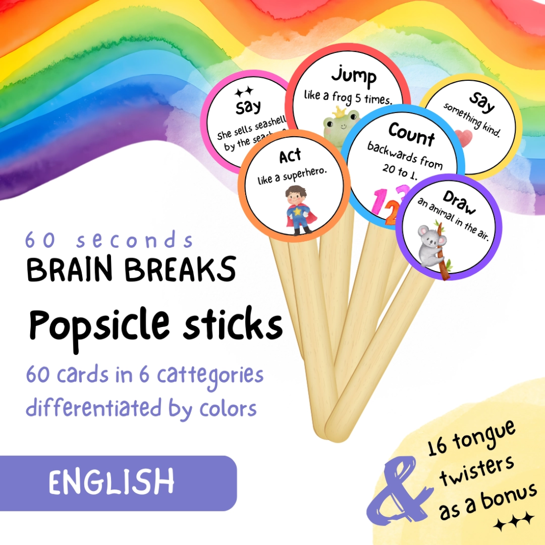 60 seconds brain breaks - popsicle sticks | Učitelnice