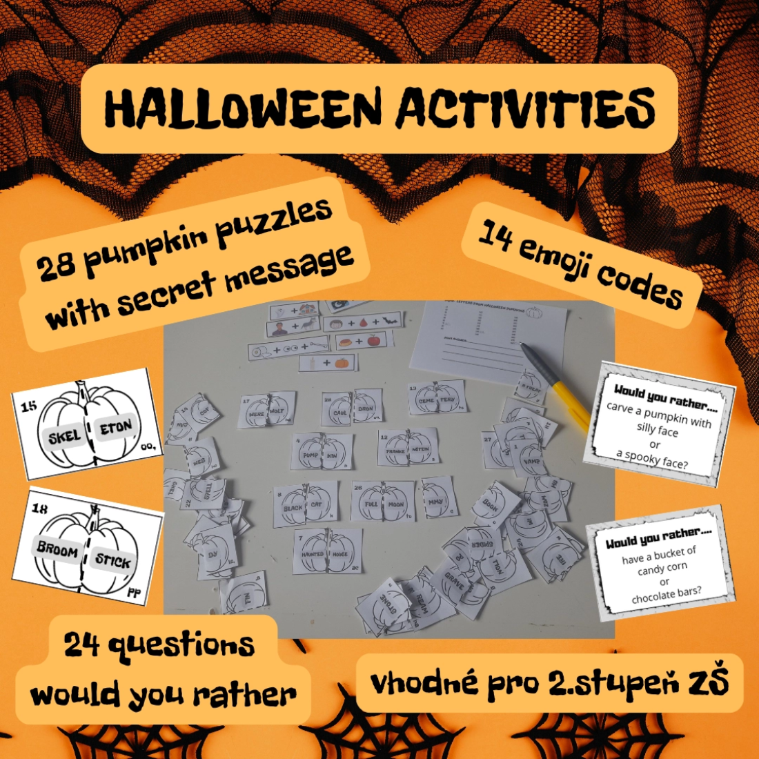 Halloween activities - pumpkin puzzles, codes and questions | Učitelnice