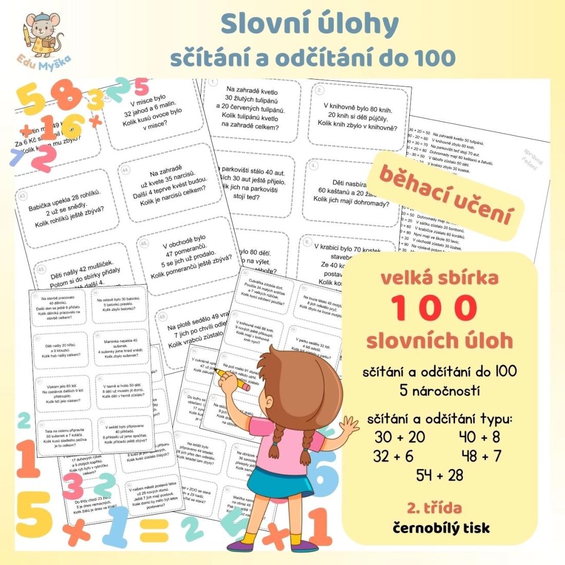 Slovní úlohy do 100 - sčítání a odčítání - běhací učení | Učitelnice