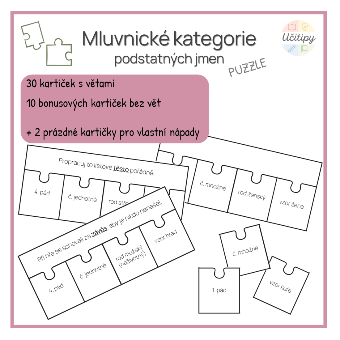 Mluvnické kategorie podstatných jmen - puzzle | Učitelnice