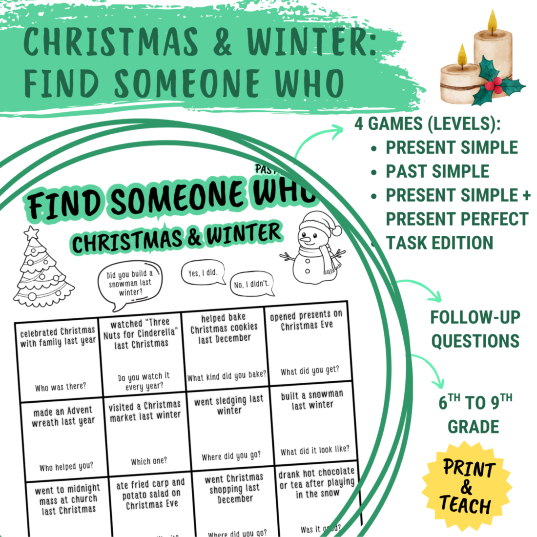 Christmas & winter: Find someone who | Učitelnice