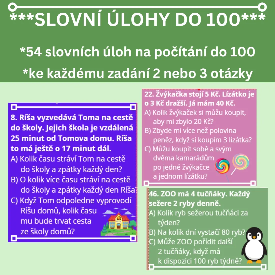 ***SLOVNÍ ÚLOHY DO 100*** | Učitelnice