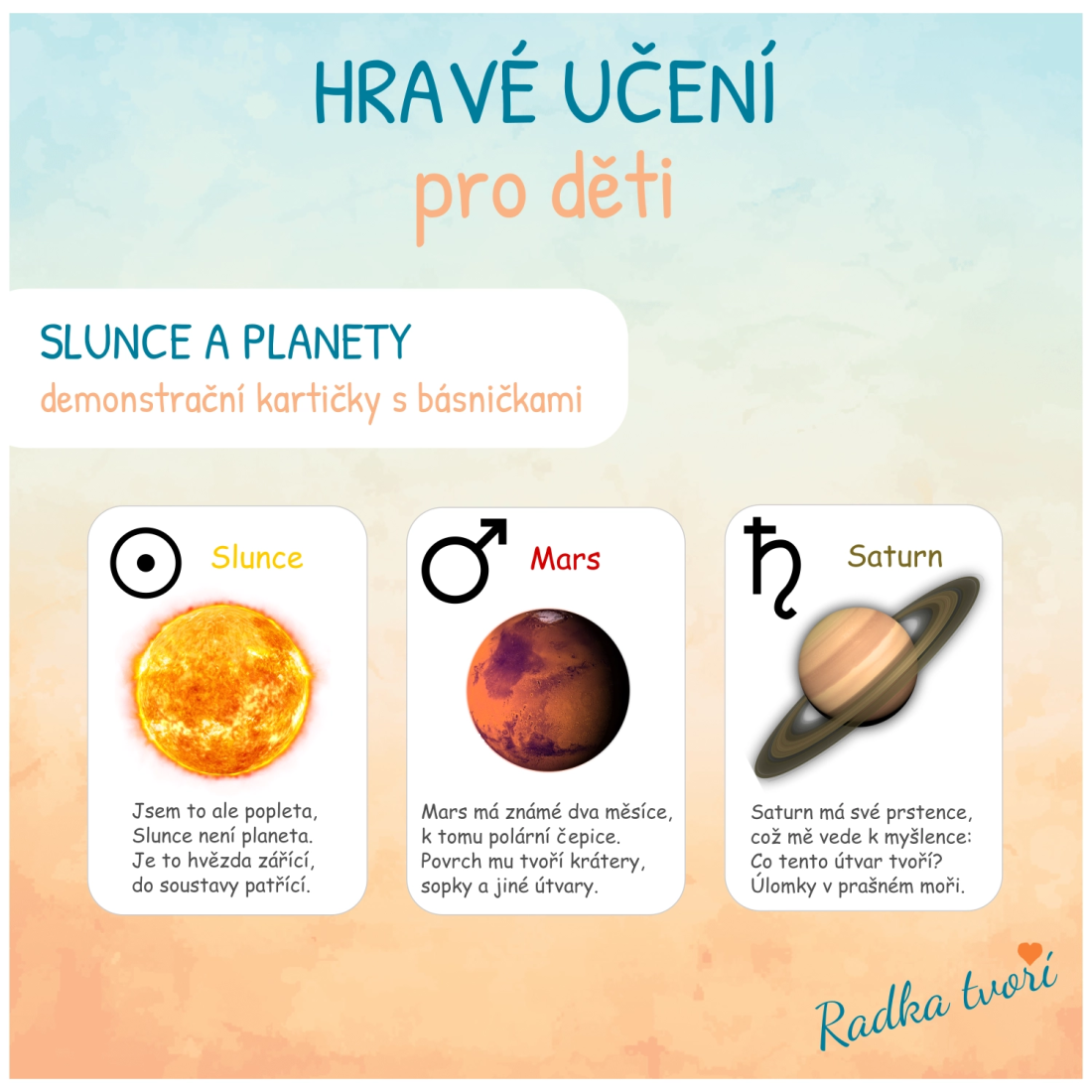 Planety a Slunce - demonstrační karty s básničkami, vesmírná podložka s ...