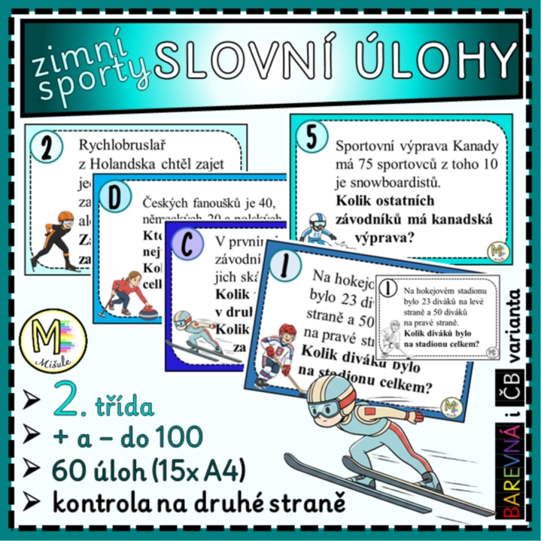 SLOVNÍ ÚLOHY - ZIMNÍ SPORTY - 2. TŘÍDA (+ A - DO 100) | Učitelnice