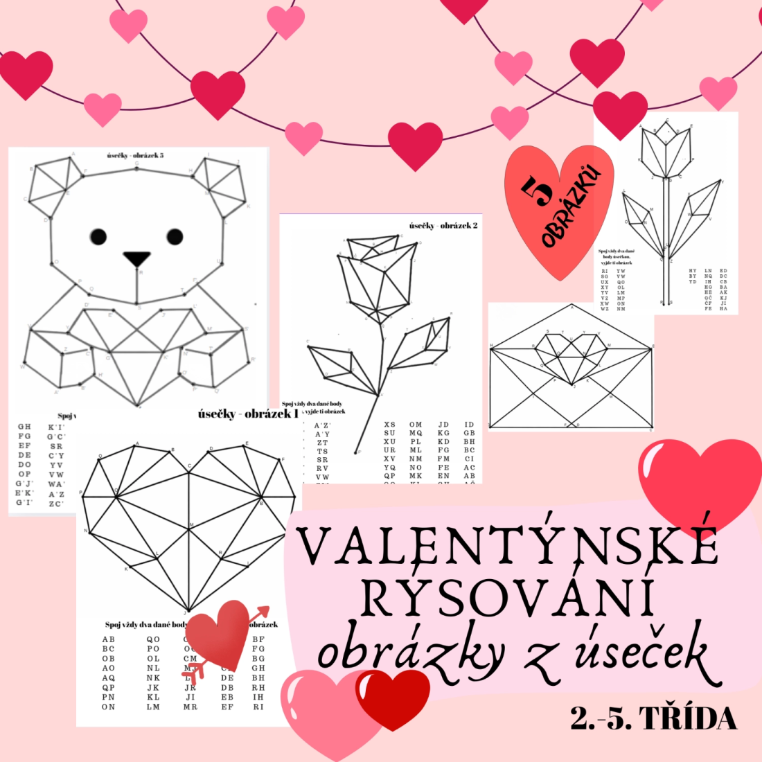 Valentýnské rýsování - obrázky z úseček | Učitelnice