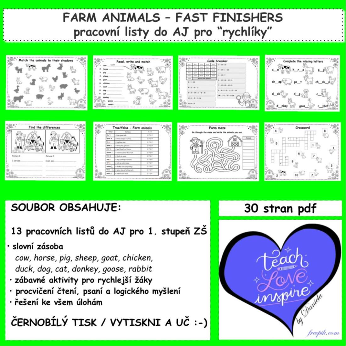 FARM ANIMALS – FAST FINISHERS | Učitelnice