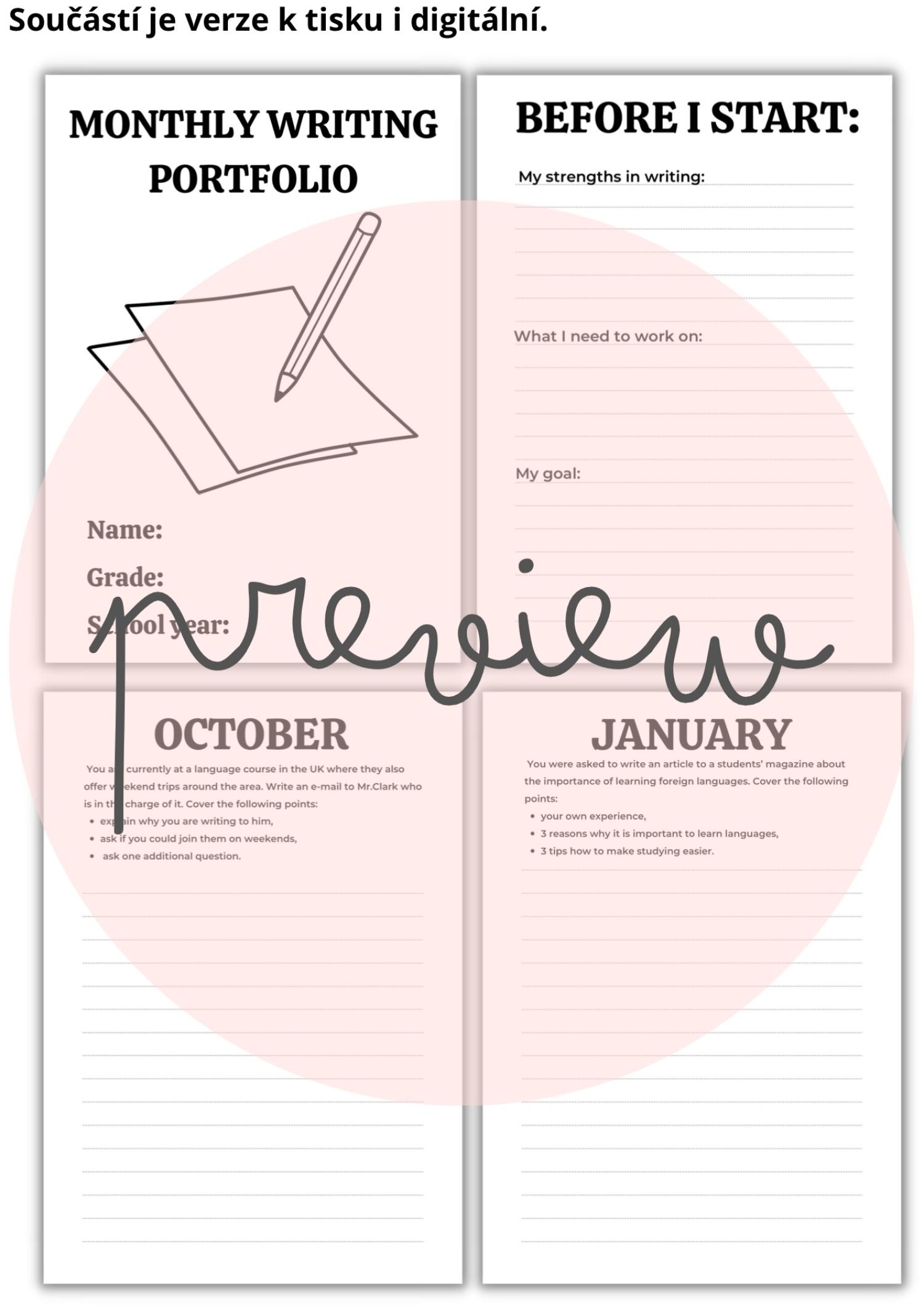 Monthly writing portfolio | Obsah na celý školní rok | SŠ | Učitelnice