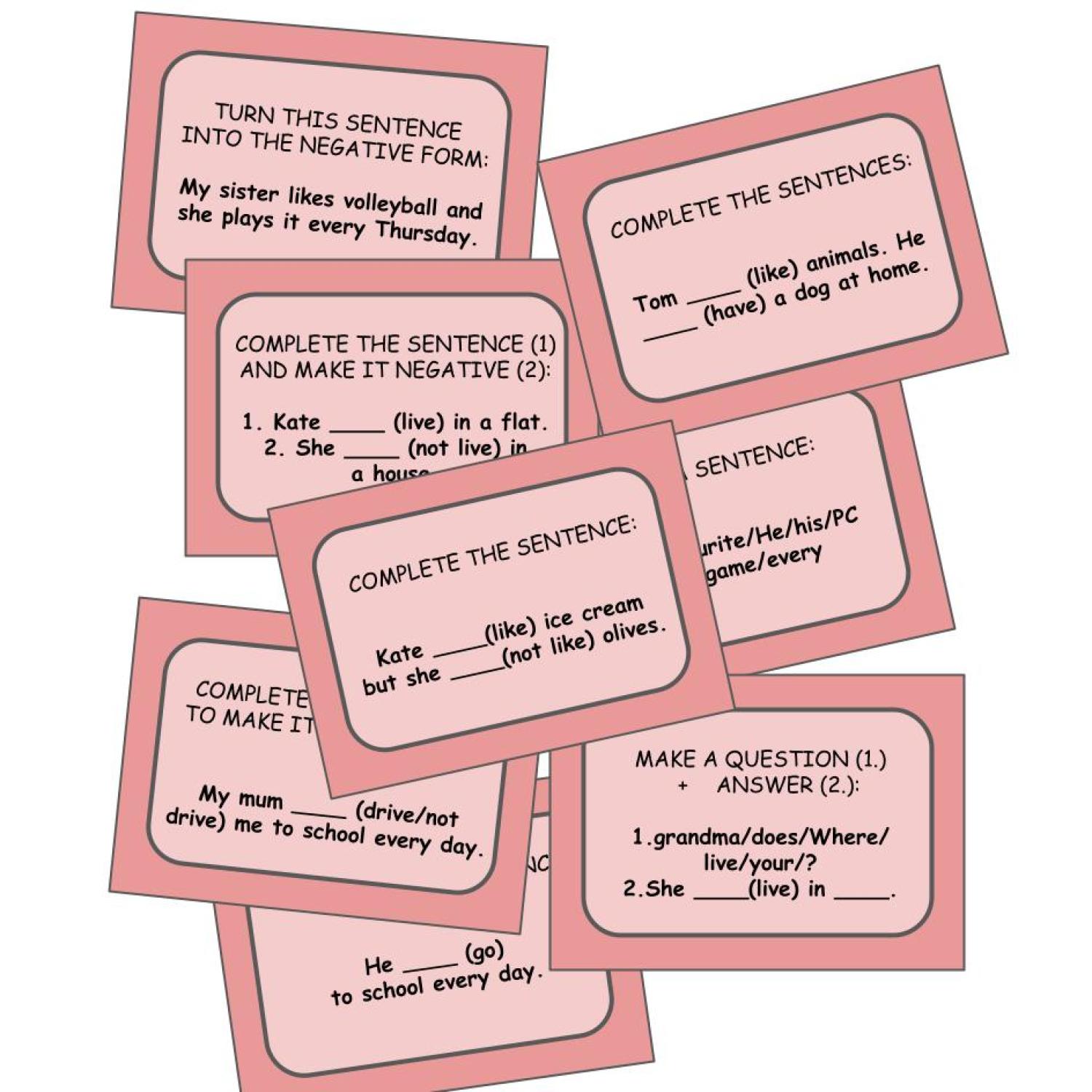 Present simple - sentence cards 2 = he, she, it | Učitelnice