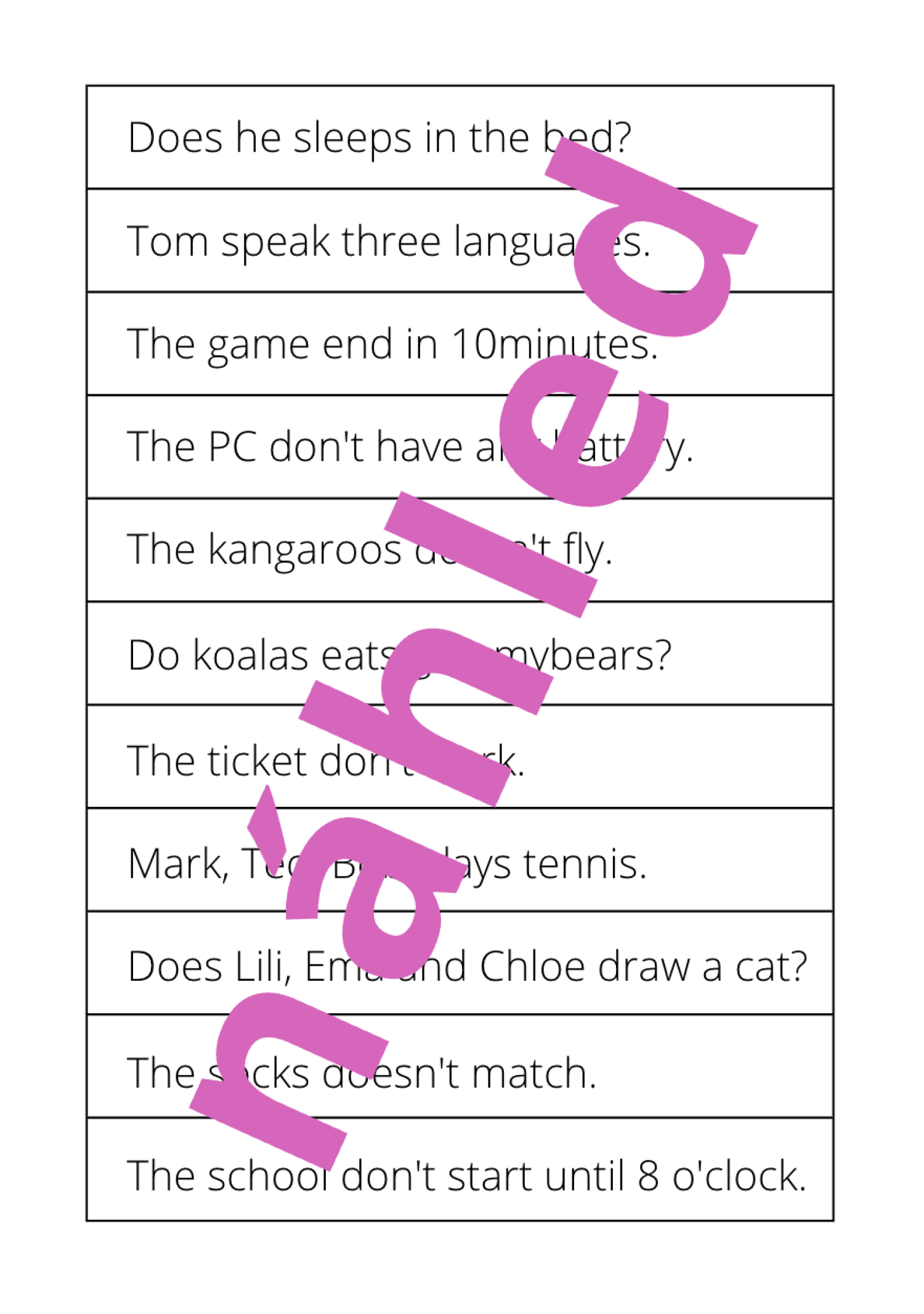 Present simple - Find mistakes | Učitelnice