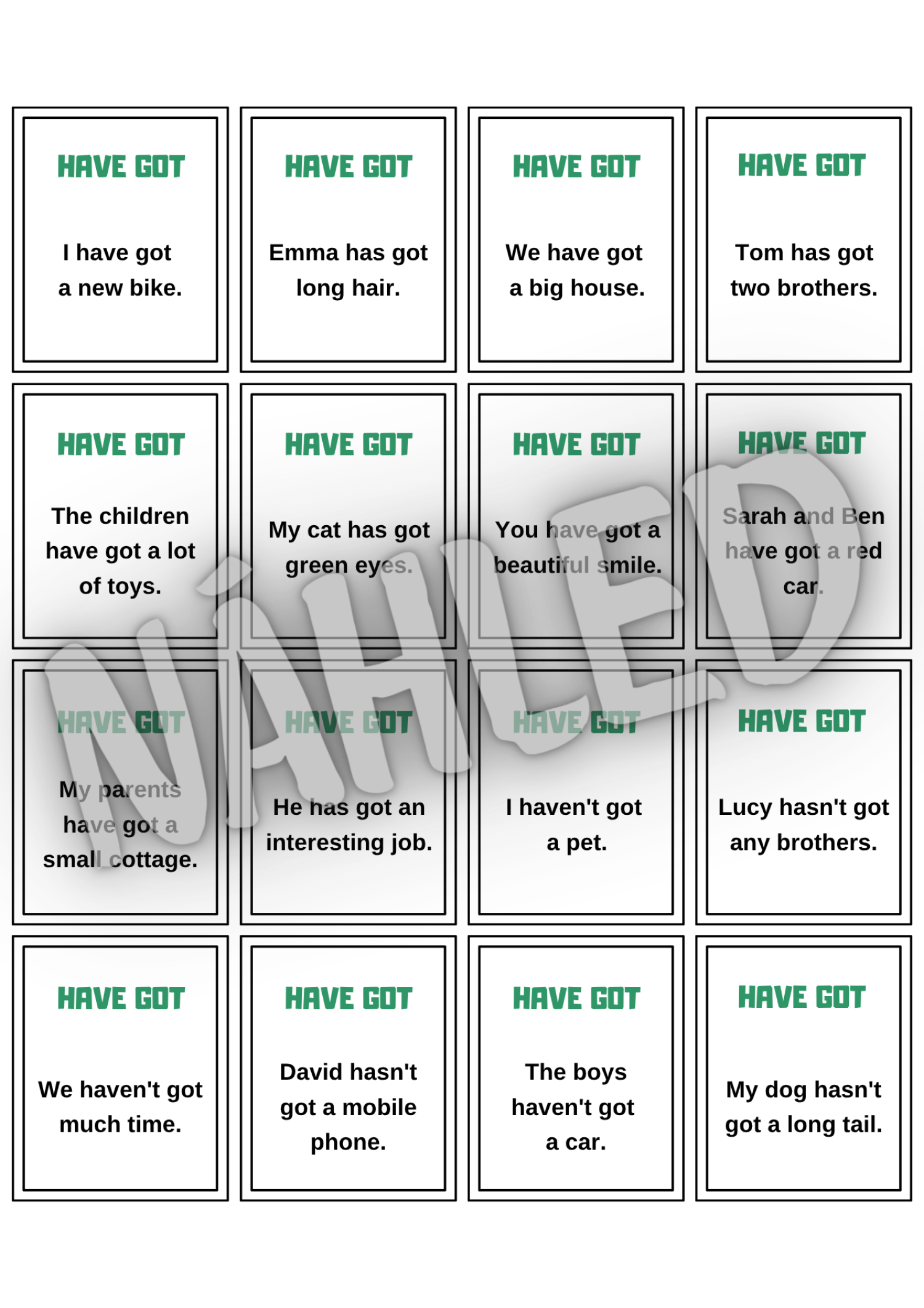 Have got: cards (making sentences) | Učitelnice