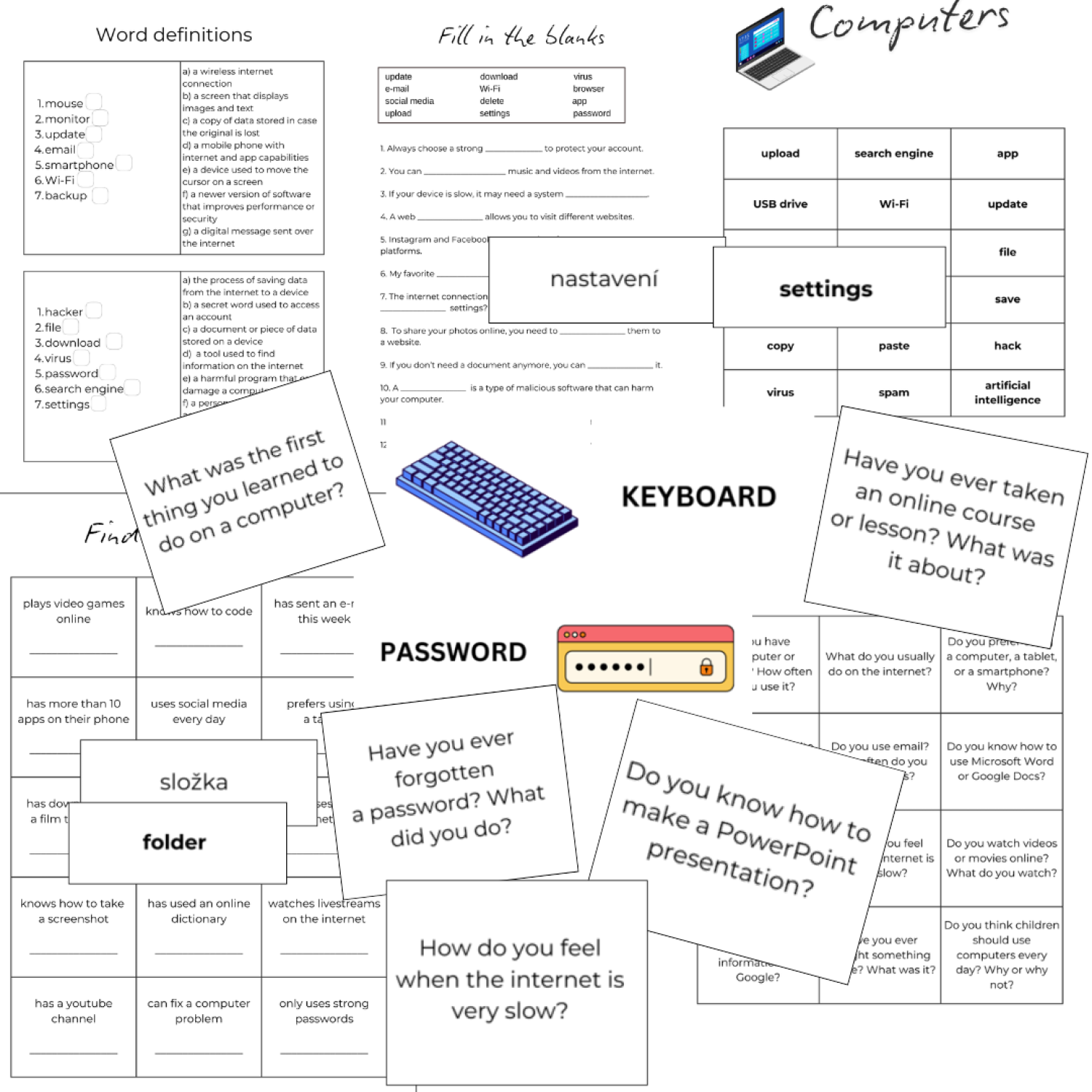 Computers - vocabulary, conversation, worksheets | Učitelnice