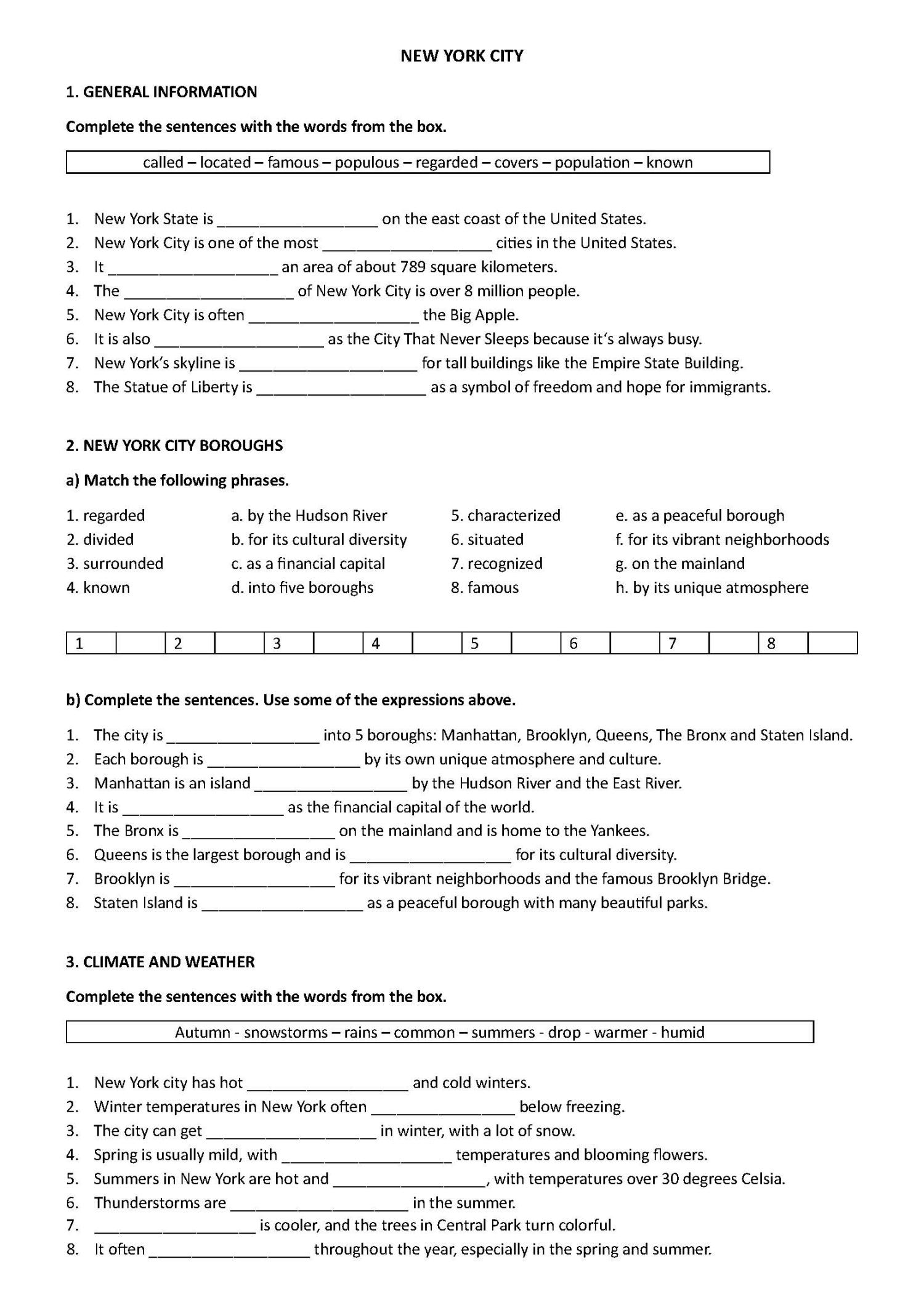 NEW YORK CITY - Maturita Vocabulary in Collocations | Učitelnice