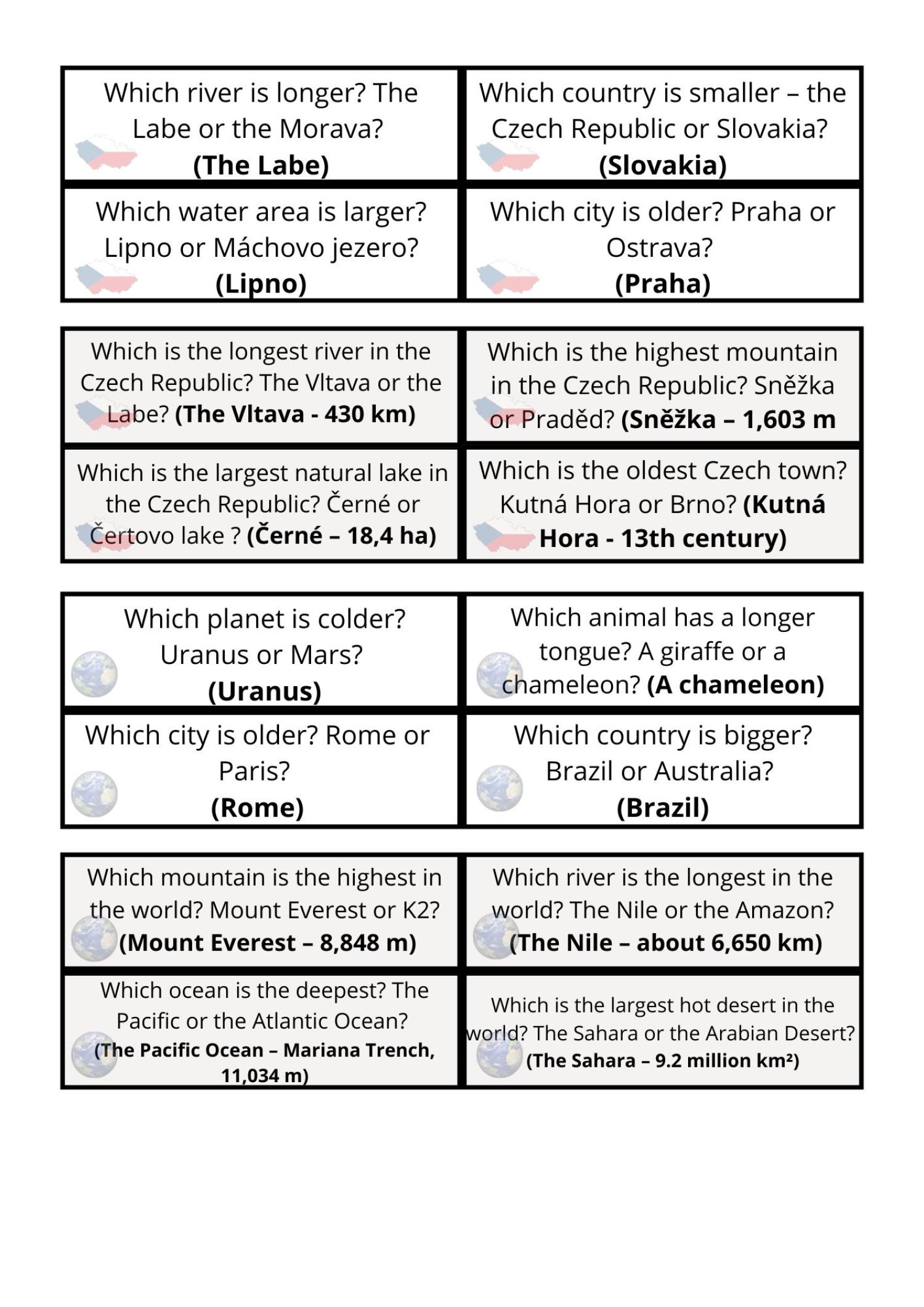 General knowledge quiz - comparative, superlative | Učitelnice
