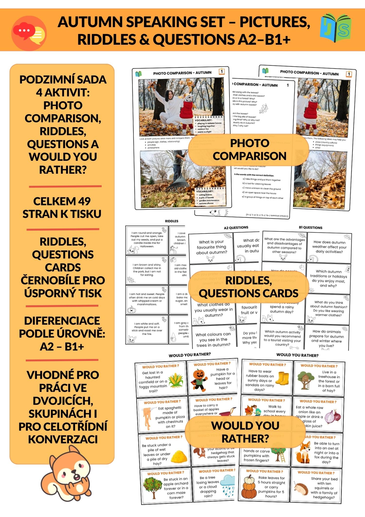 Autumn speaking set – pictures, riddles and questions A2–B1+ | Učitelnice