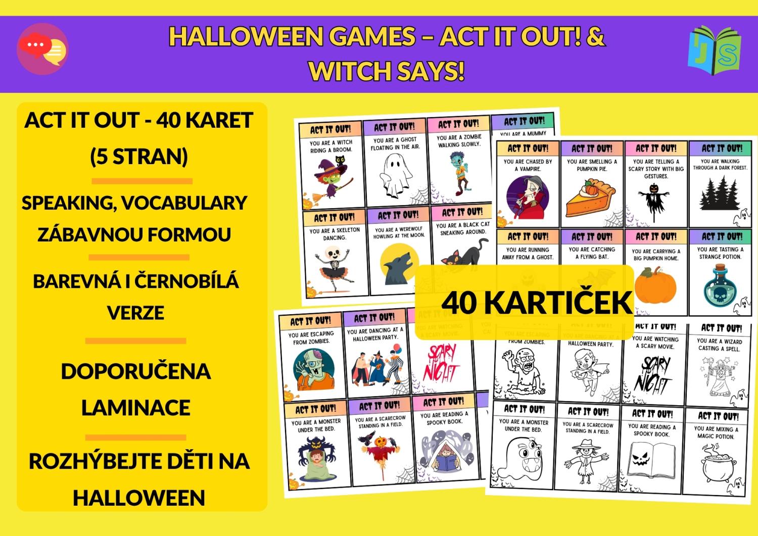 Halloween games – Act It Out! & Witch Says! A1 - B1 | Učitelnice