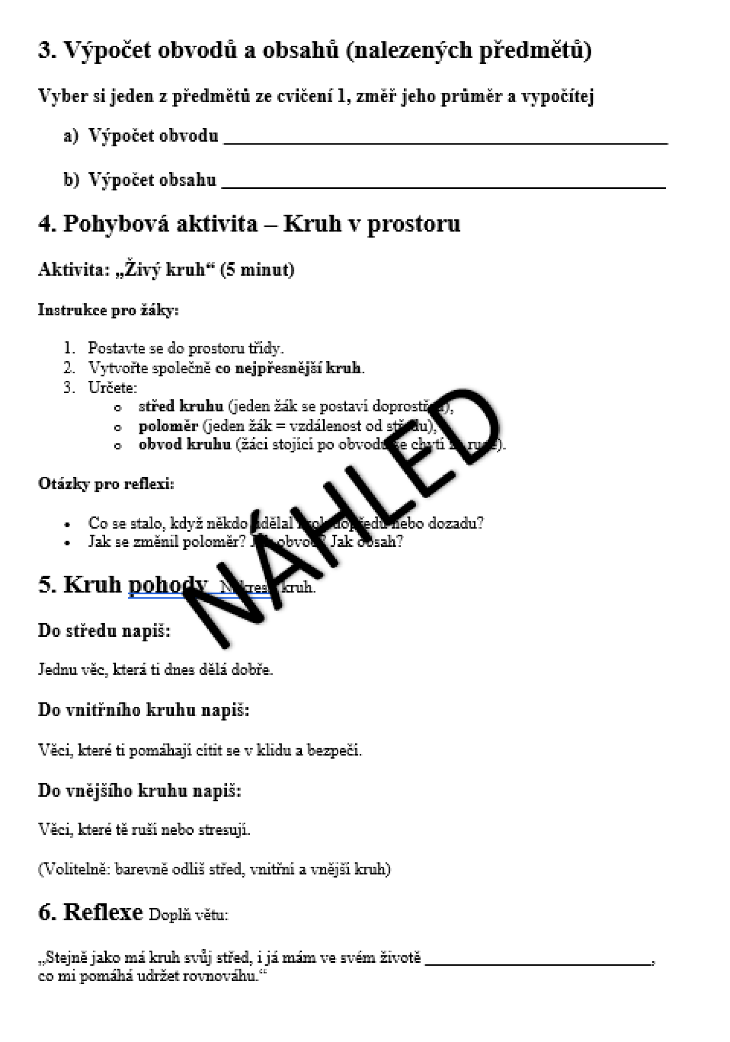 Kruh - obvod a obsah (pracovní list s praktickou částí) | Učitelnice